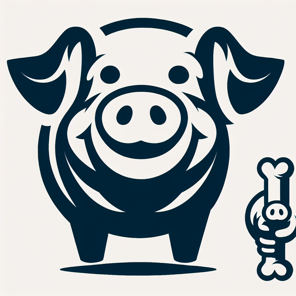 Stylized simple single color cartoon smiling pig head with a pig arm ...