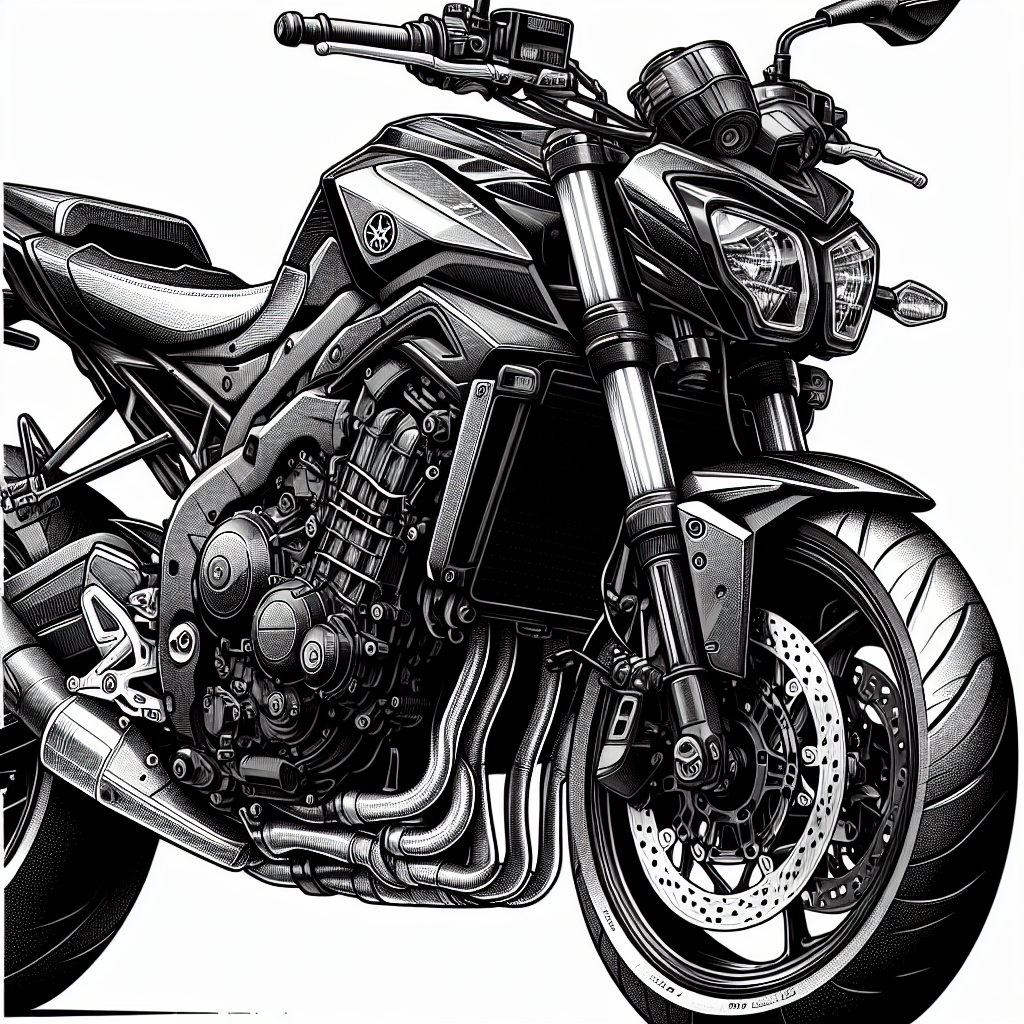 Black and white drawing of Yamaha MT-07, front-side view, without ...