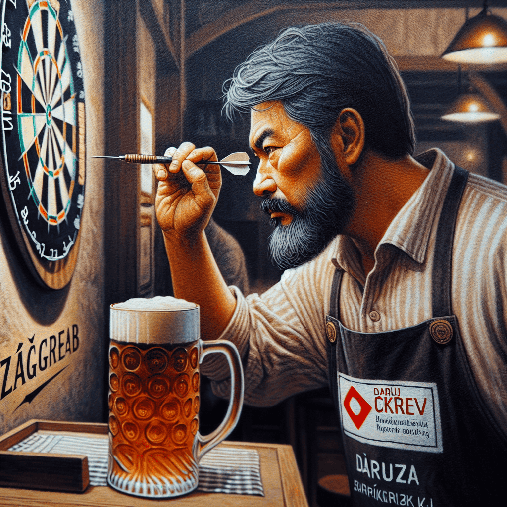 Restaurace Bar s názvem Zágreb kde Jirka hraje šípkový turnaj a pije ...